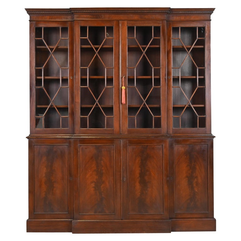 Georgian Mahogany Breakfront Bookcase Cabinet in the Manner of Baker ...