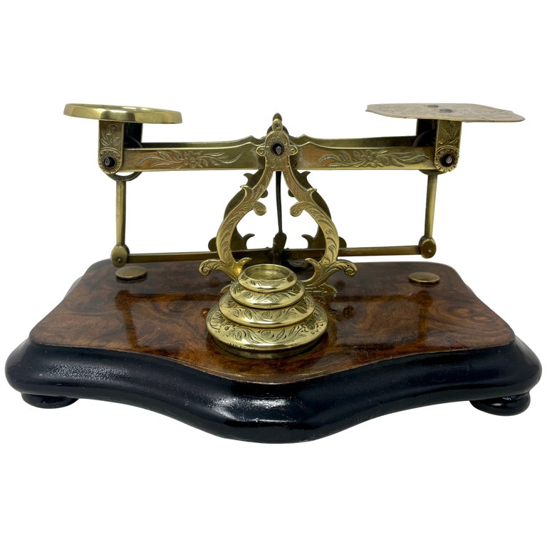Antique English Walnut and Brass Engraved Postal Scale, Circa 1860. For ...