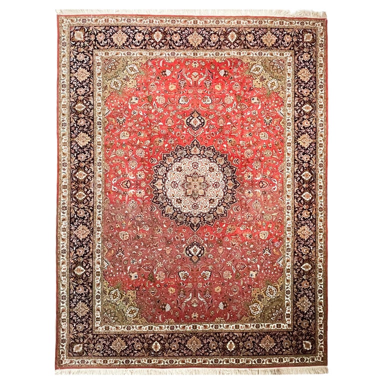 Fine Silk Rug with Royal Bird Motifs, circa 1950 For Sale at 1stDibs
