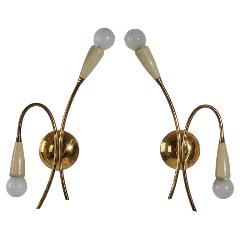 Italian Designer, Sconces, Brass, Metal, Italy, 1950s For Sale at 1stDibs