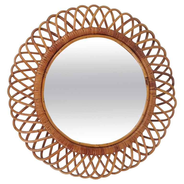 Mid-Century Modern Round Rattan and Bamboo Mirror, Italy, 1960s For ...