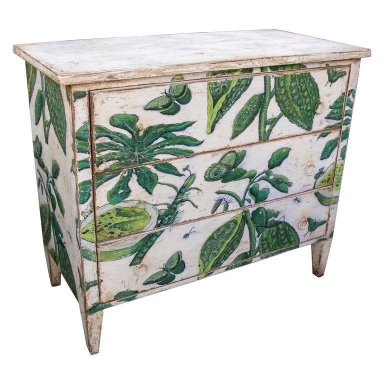 Spanish Hand-Painted Wooden Chest of Drawers with Plants Motifs For ...