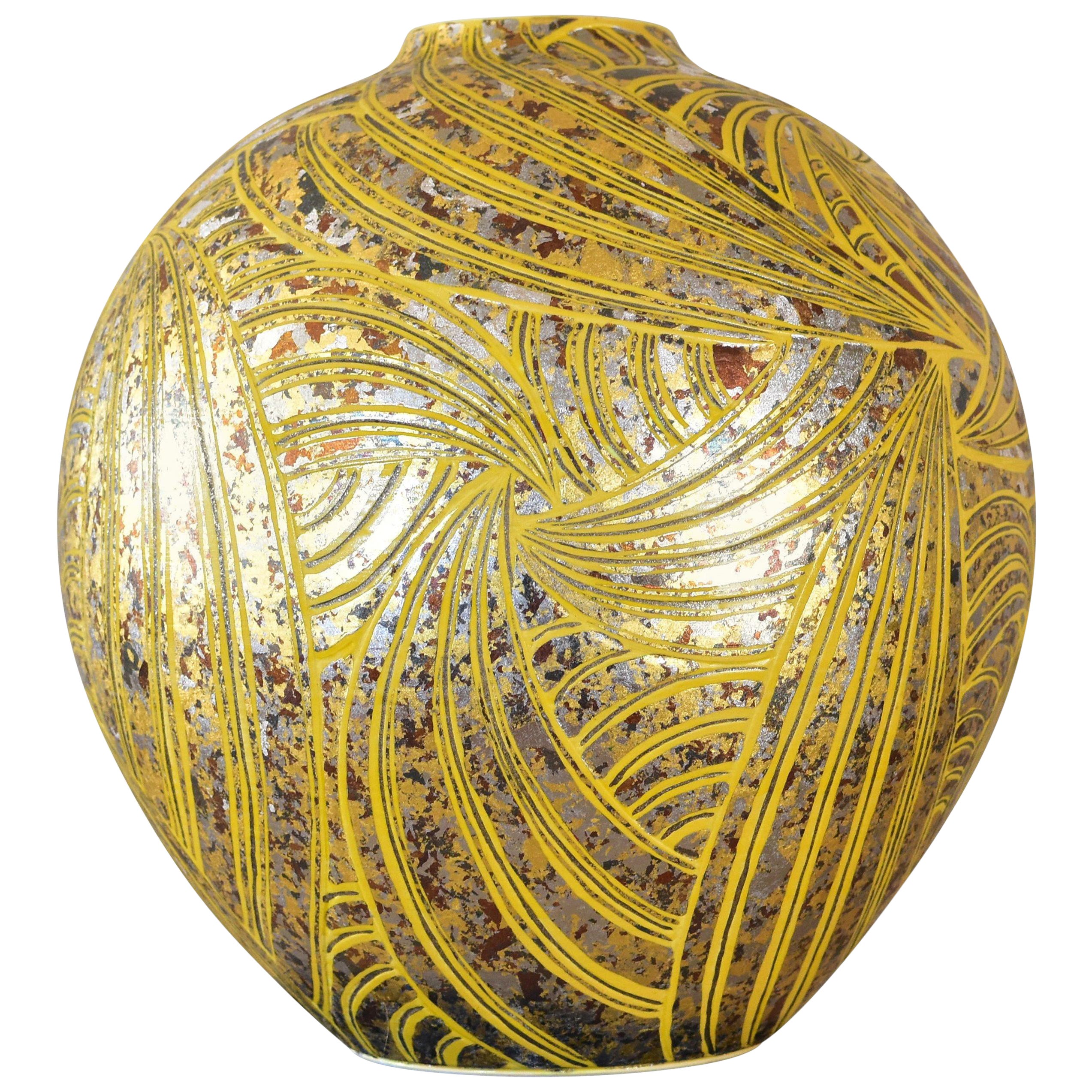 Yellow Platinum Gold Porcelain Vase by Japanese Contemporary Master ...