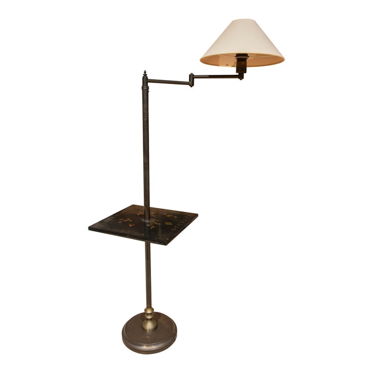 Metal Floor Lamp with Hand-Painted Square Wooden Table Top For Sale at ...