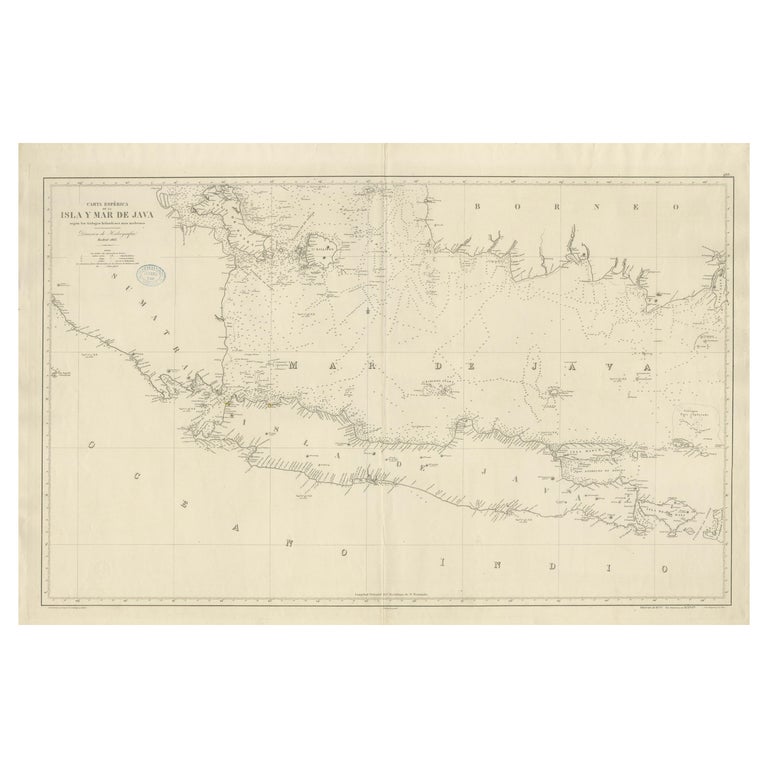 Large Chart of the island and sea of Java, Indonesia For Sale at 1stDibs