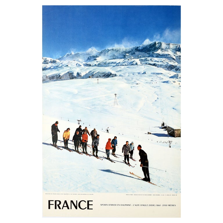 Original Vintage Ski Travel Poster France Winter Sports Alps Alpe d ...