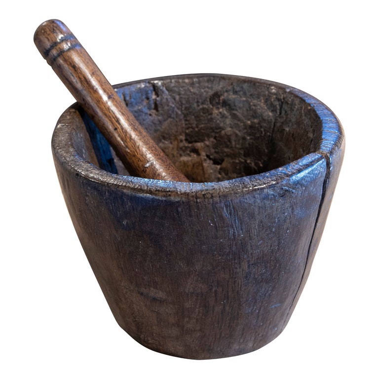 1950s Handmade Wooden Mortar For Sale at 1stDibs