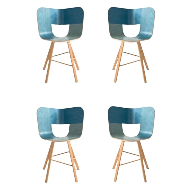 Set of 4, Tria Wood 4 Legs Chair, Denim by Colé Italia For Sale at 1stDibs