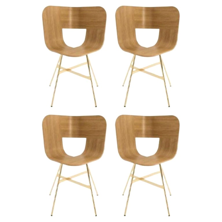 Set of 4, Tria Gold 4 Legs Chair, Natural Oak Seat by Colé Italia For ...