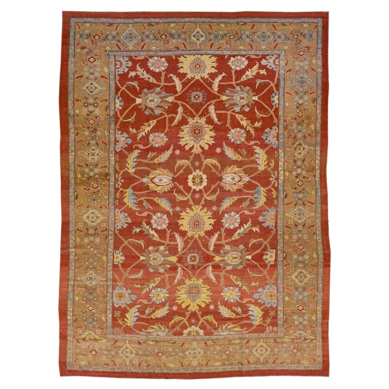 Modern Floral Sultanabad Handmade Persian Wool Rug in Red-Rust Color ...