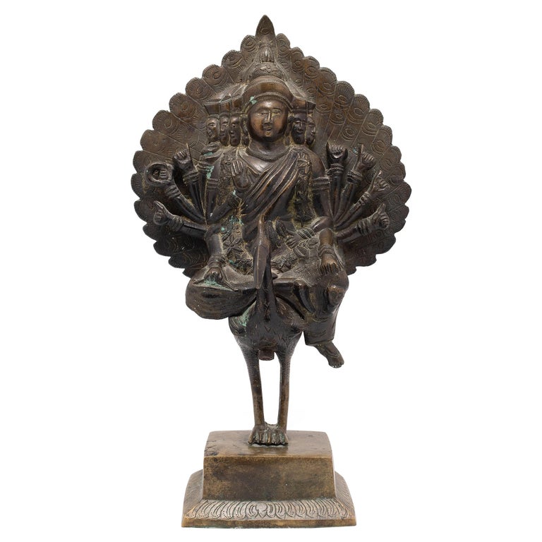 Bronze Kartikeya Figure on Peacock Mount, C. 1900 For Sale at 1stDibs