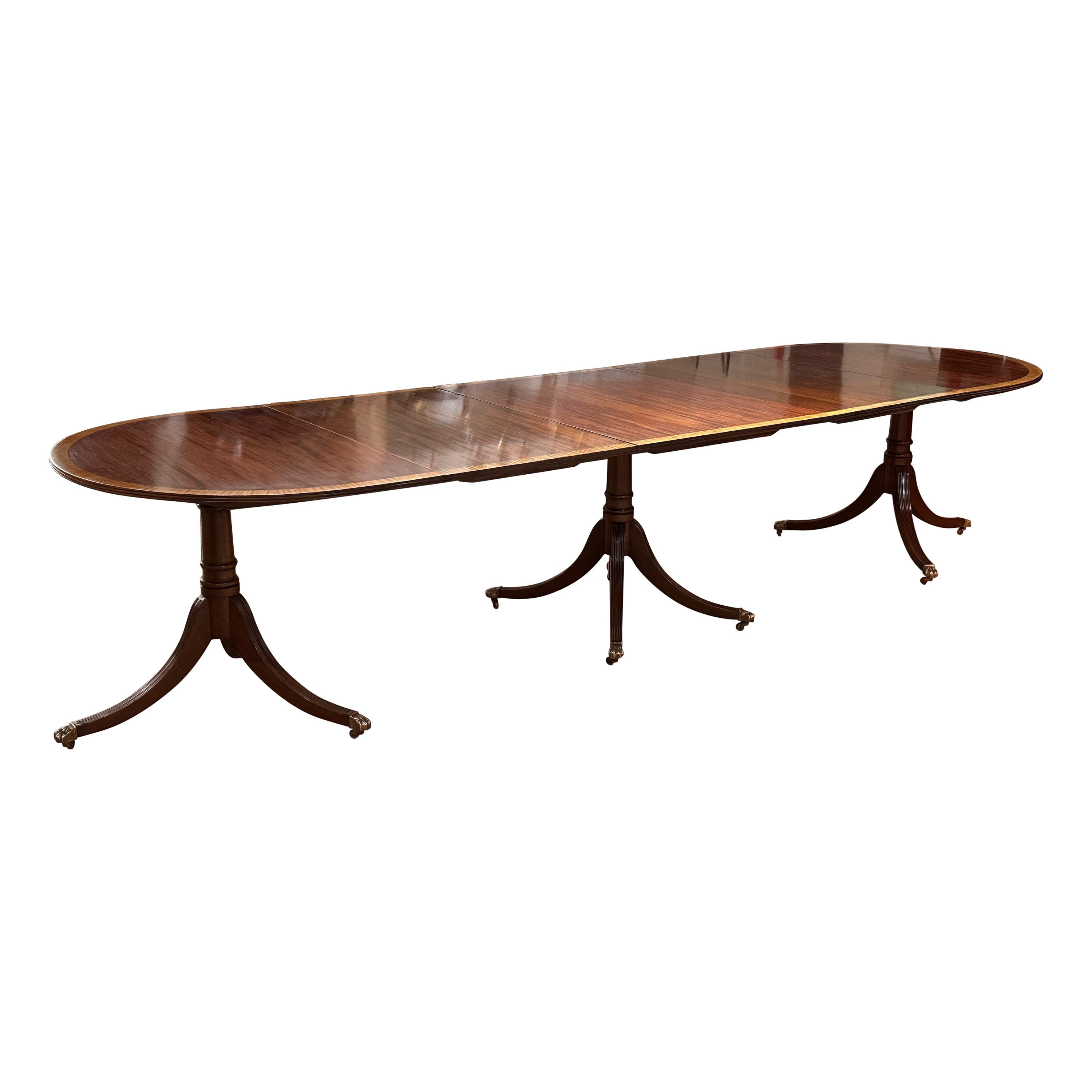 Magnificent Triple Pedestal Dining Table With Burled Top For Sale at ...