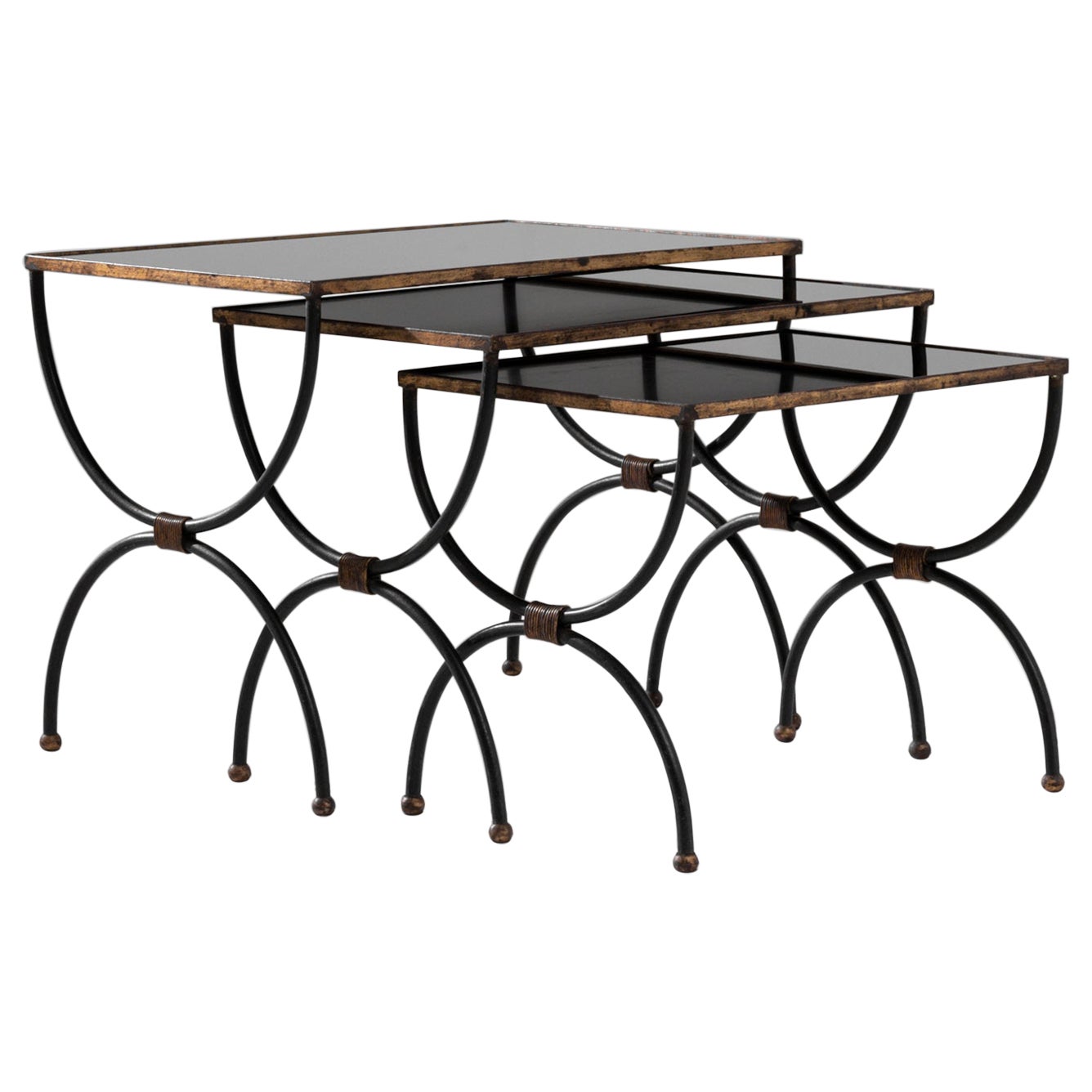 Set of 3 Jacques Adnet Nesting Tables, 1950s France For Sale at 1stDibs