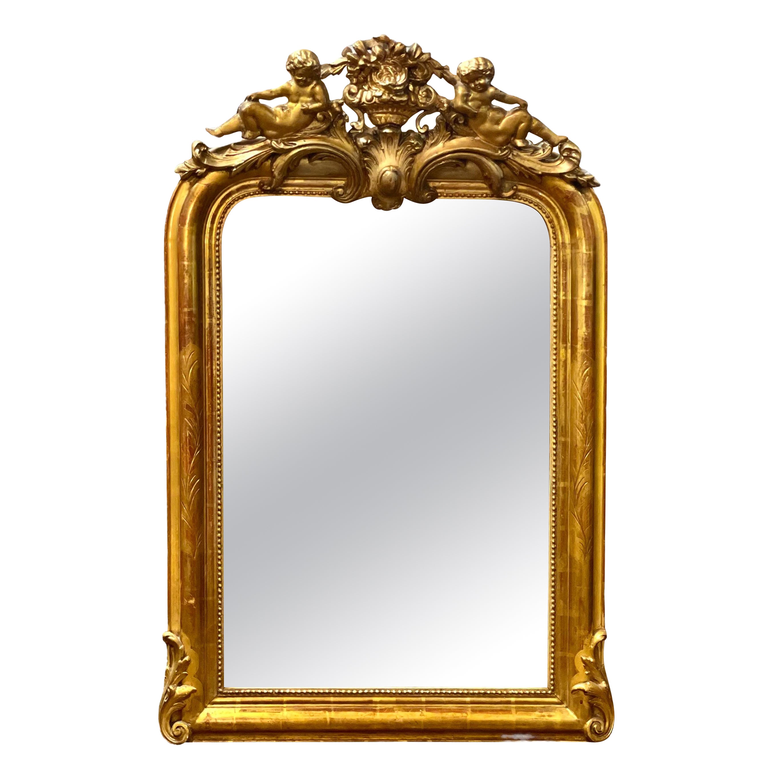 A wonderful Louis Philippe Gilt Mirror, with Crest of Cherubs at 1stDibs