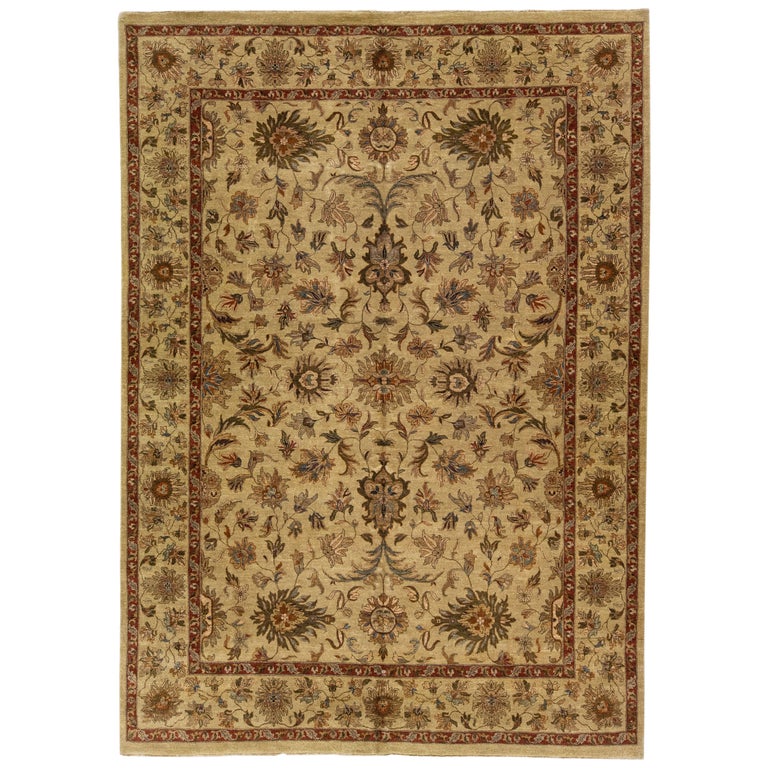 Contemporary Indian Handmade Floral Wool Rug In Tan Color For Sale at ...