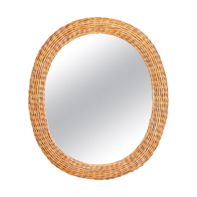 Large Oval Wicker Mirror For Sale at 1stDibs