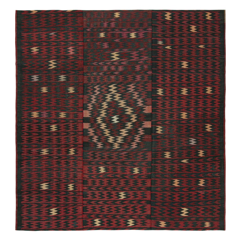 Vintage Bidjar Persian Kilim in Red and Black Geometric Patterns by Rug ...