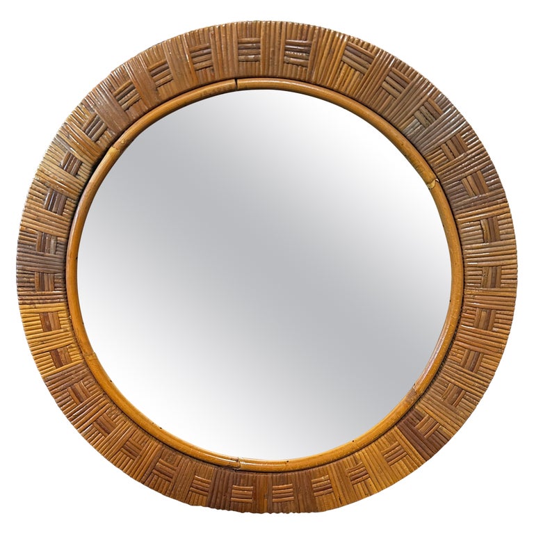 Vintage Round Bamboo Mirror, Italy, 1980s For Sale at 1stDibs