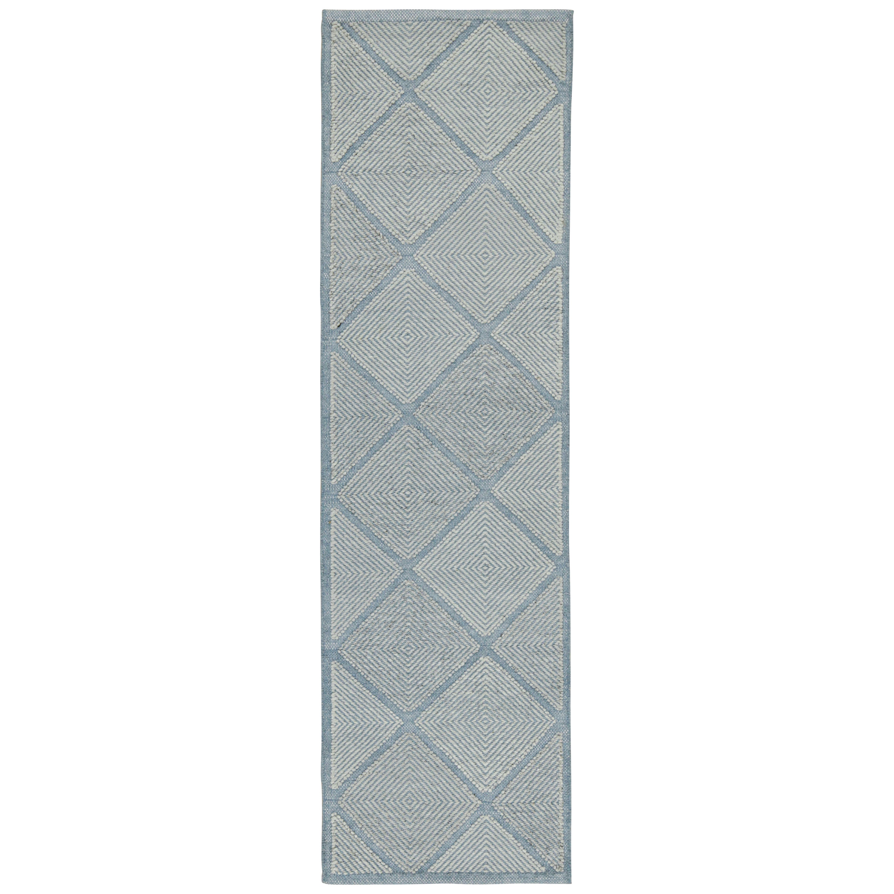 Rug and Kilim’s Scandinavian Style Kilim in Blue with Silver Diamond ...