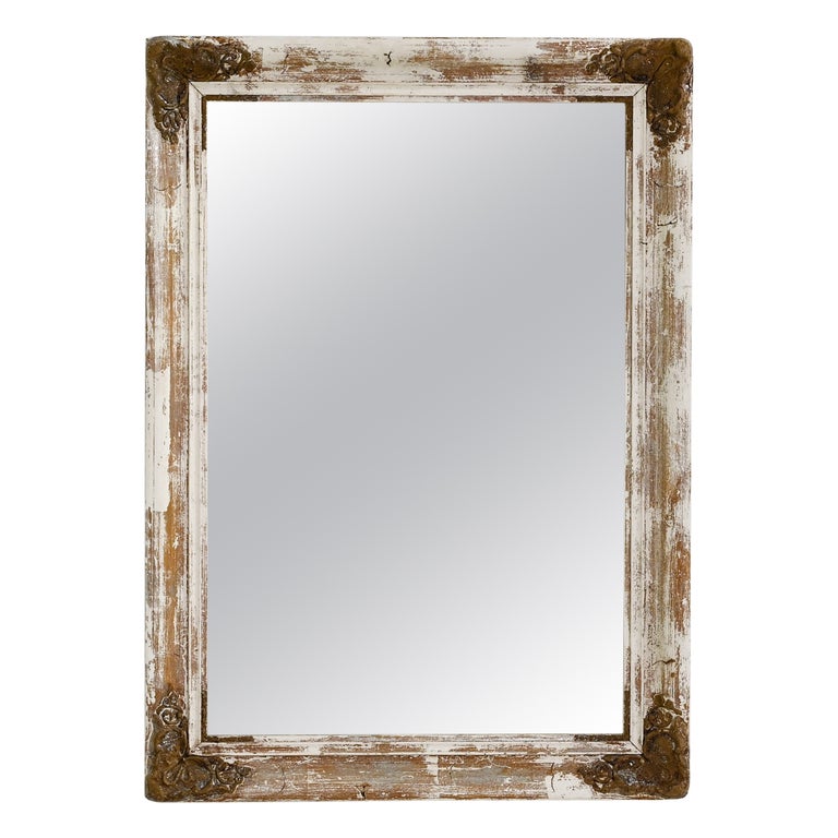 1920s French Gilded White Wall Mirror For Sale at 1stDibs
