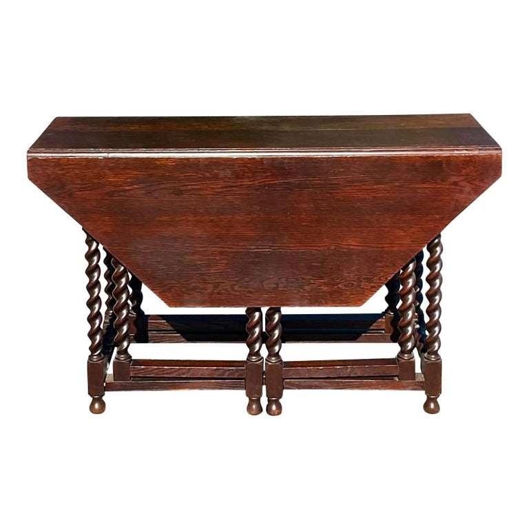 Vintage Boho 19th Century Barley Twist Gate Leg Drop Leaf Table For ...