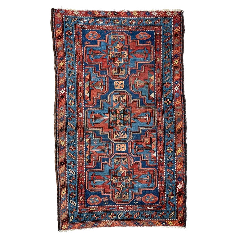 Beautiful Antique Navy and Rust Elephant Track Inspired Rug, c.1930's ...