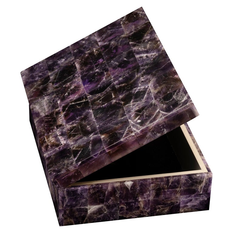 Genuine Handcrafted Amethyst Box with Velvet Interior For Sale at 1stDibs