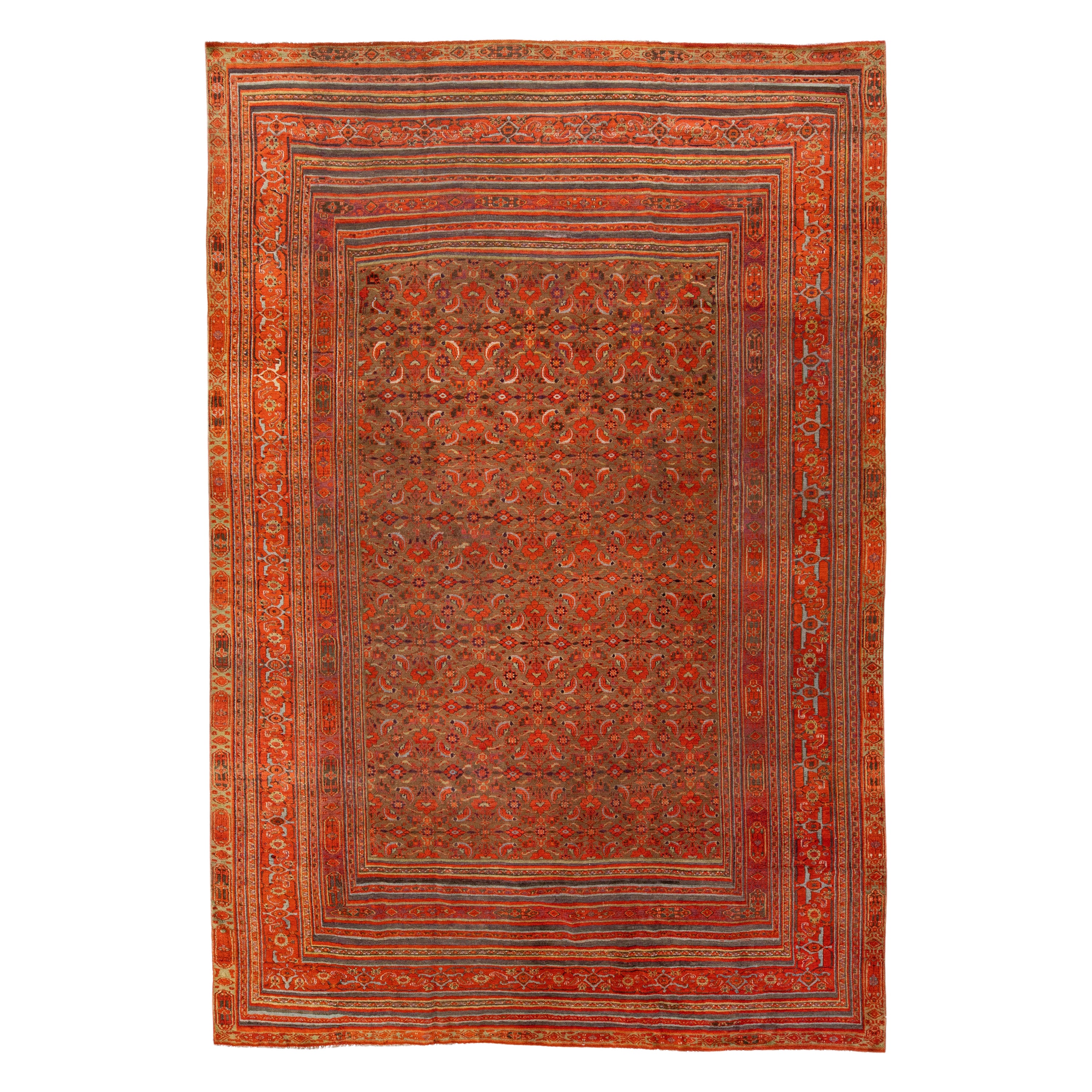 Antique Persian Mashad Handmade Tan Wool Rug with Allover Motif For ...