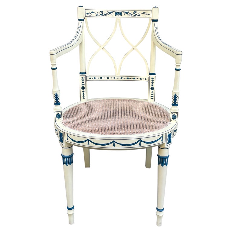 Adams Style Blue and White Hand Painted Armchair at 1stDibs