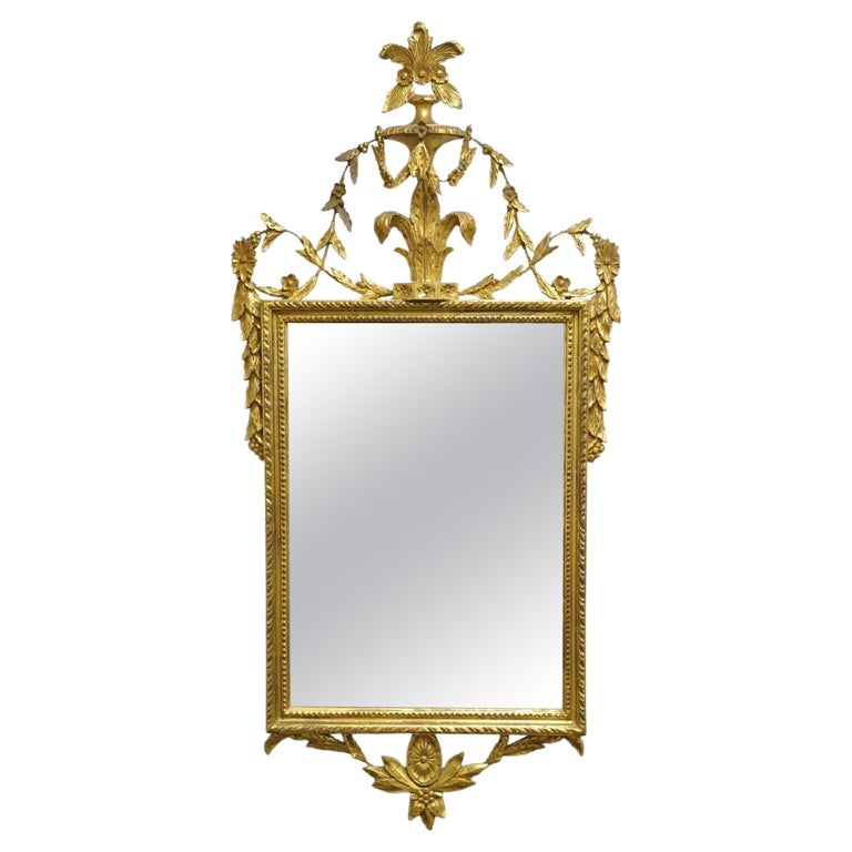 Vintage Gold Gilt Adams Style Wall Mirror with Leafy Scroll Pediment ...