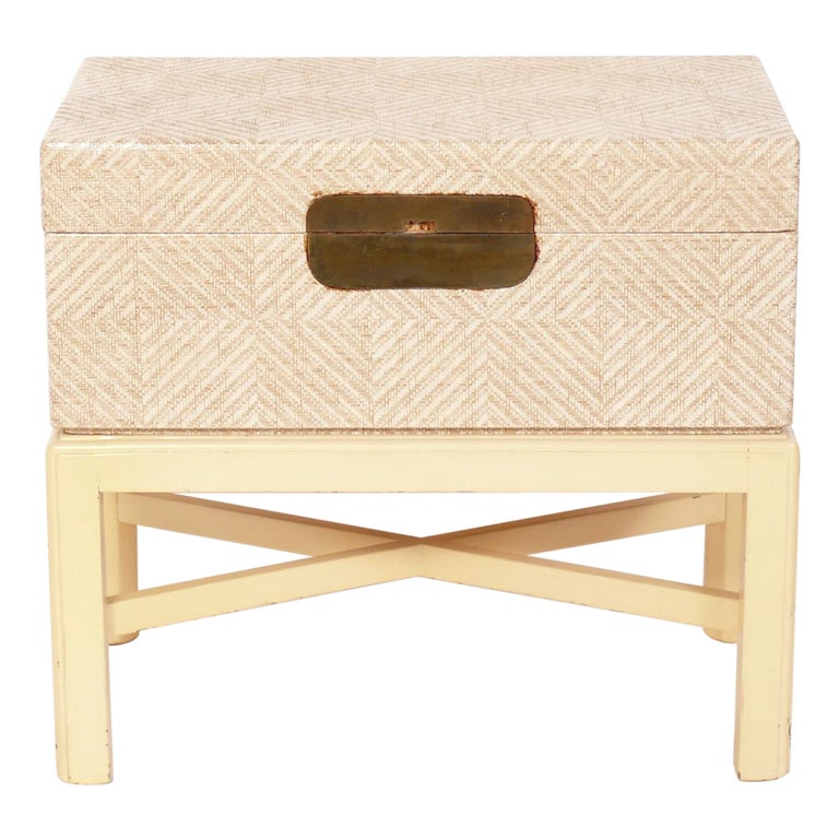 Karl Springer Style Raffia Box on Stand End Table or Night Stand For ...