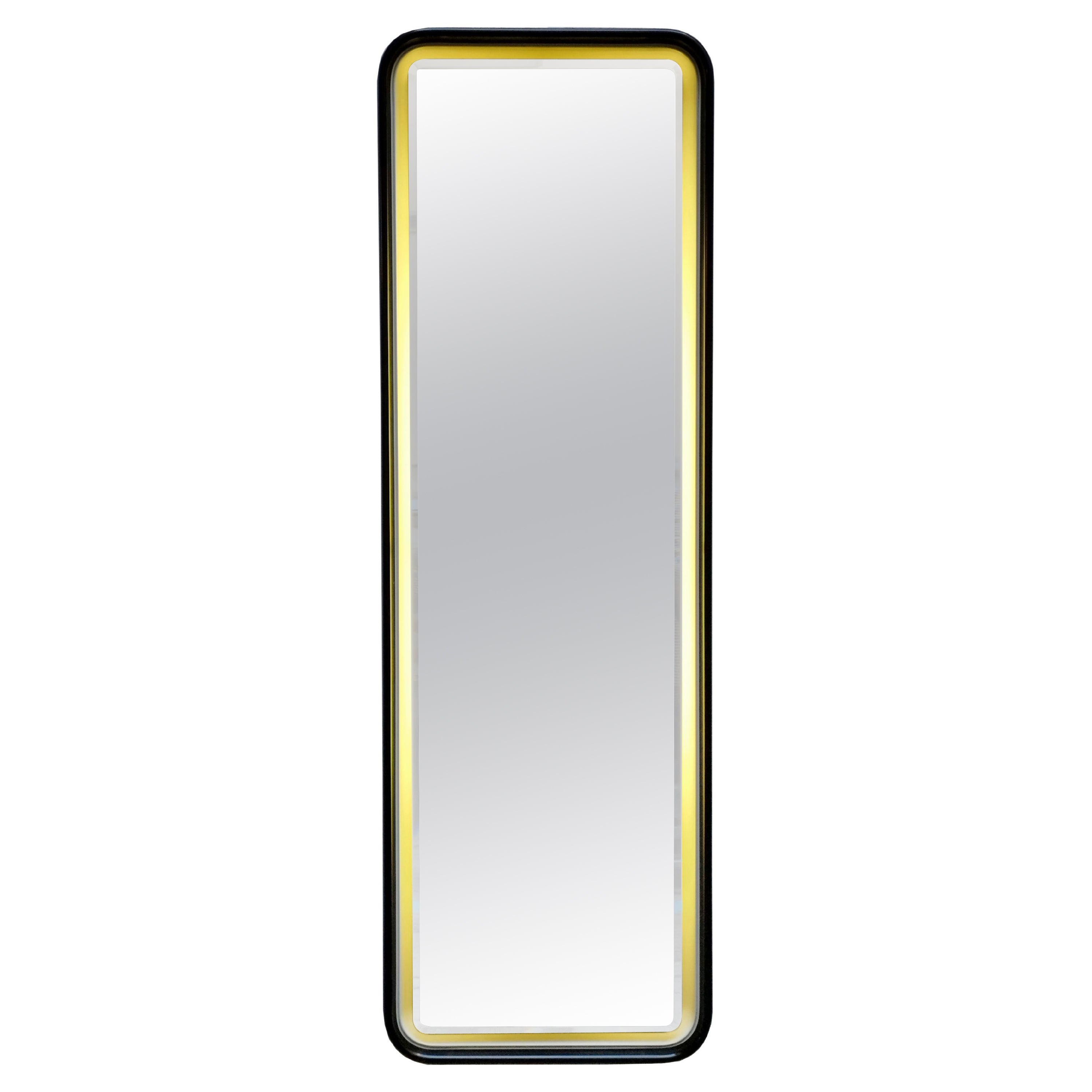 Bakelite Black Backlit Wall Mirror, Italy 1970s For Sale at 1stDibs