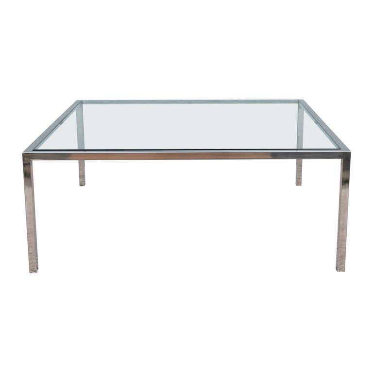 Mid-Century Modern Milo Baughman Style Glass Stainless Steel Square ...