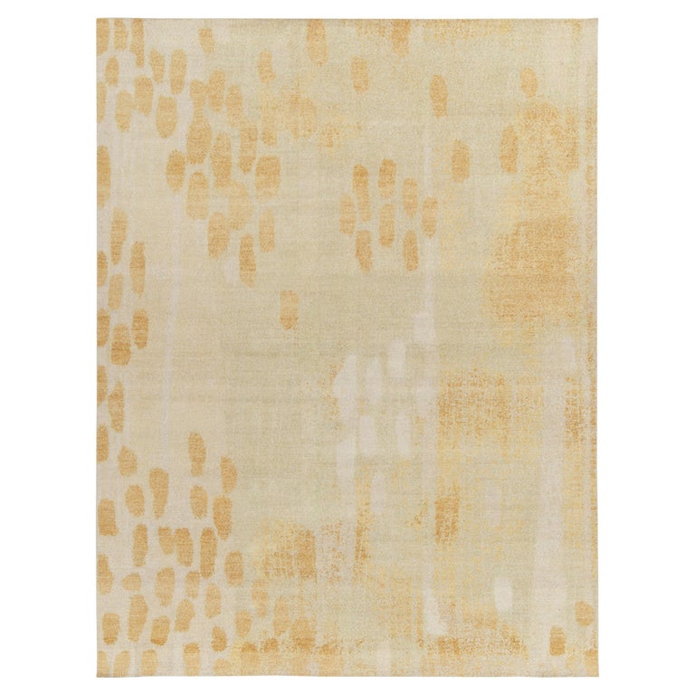 Rug and Kilim's Distressed Style Modern Rug in Cream, Gold, White Dots ...