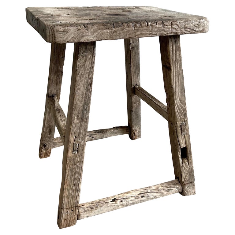 Vintage Elm Wood Stool For Sale at 1stDibs