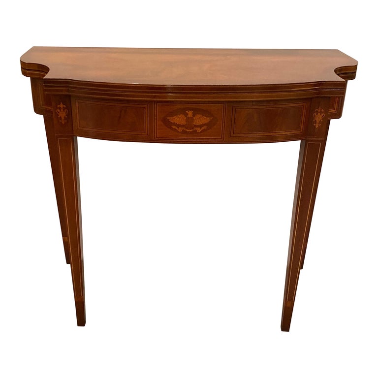Mahogany and Satinwood Hepplewhite Flip Top Game Table Console For Sale ...