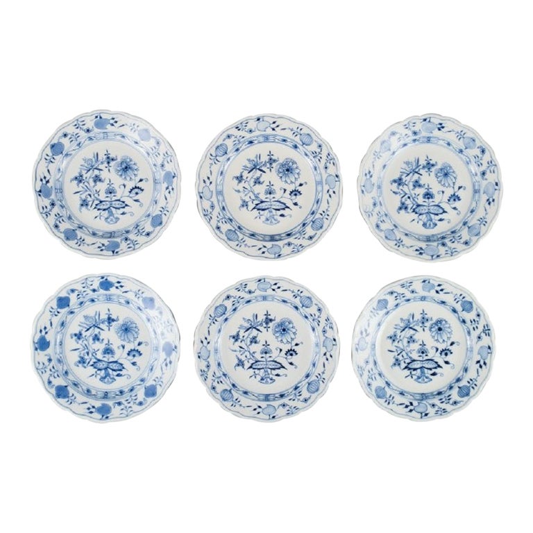 Six Small Antique Meissen Blue Onion Lunch Plates in Hand-Painted ...