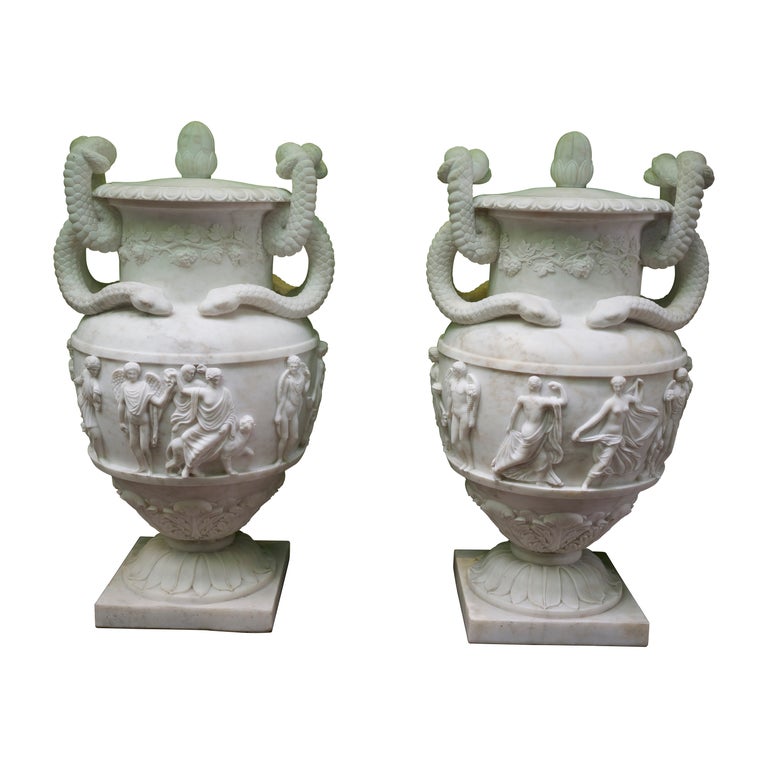 Ancient Greek Style White Carrara Marble Urns, 20th Century For Sale at ...