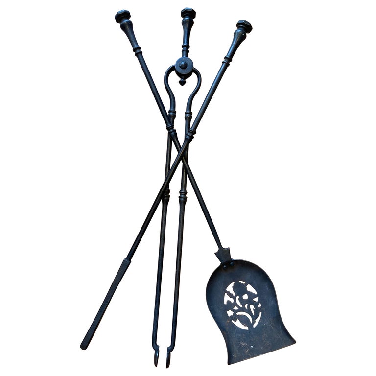 Victorian Gothic Iron Fire Companion Set, 19th Century For Sale at 1stDibs