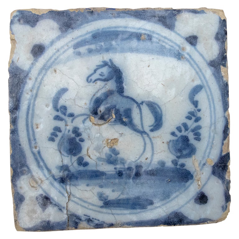 18th Century Spanish Glazed Ceramic Tile from Triana in Blue and White ...