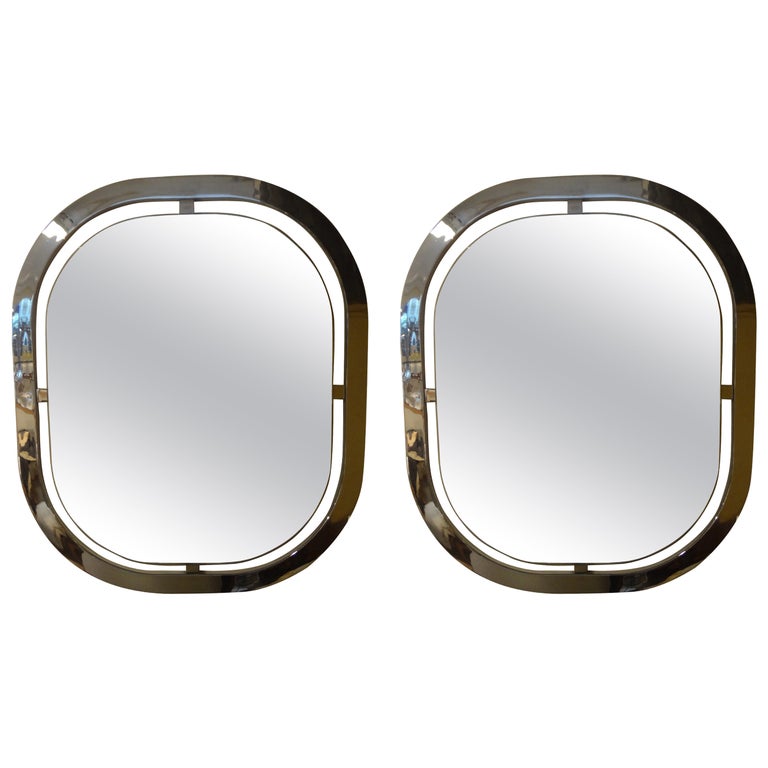 Pair of Italian Modern Chrome Mirrors For Sale at 1stDibs