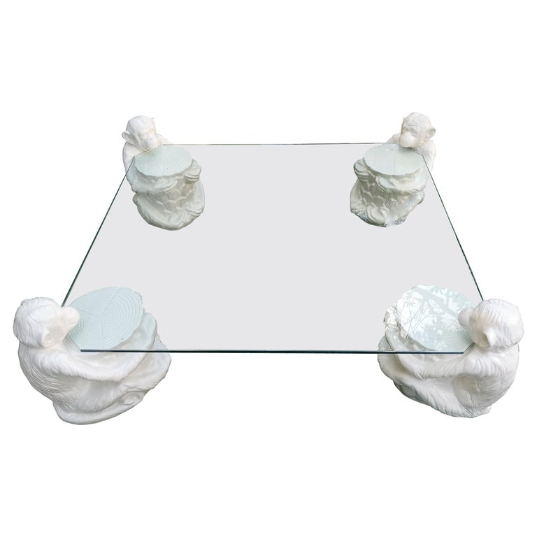 Italian Vintage Regency 4 White Lacquered Monkey Glass Top Coffee ...