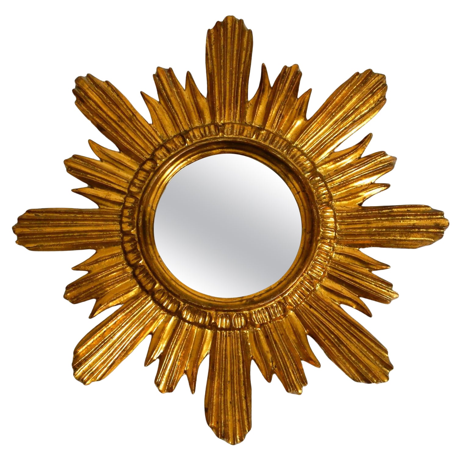 Extra Large Midcentury Sunburst Wall Mirror Made of Gold-Plated Wood at ...