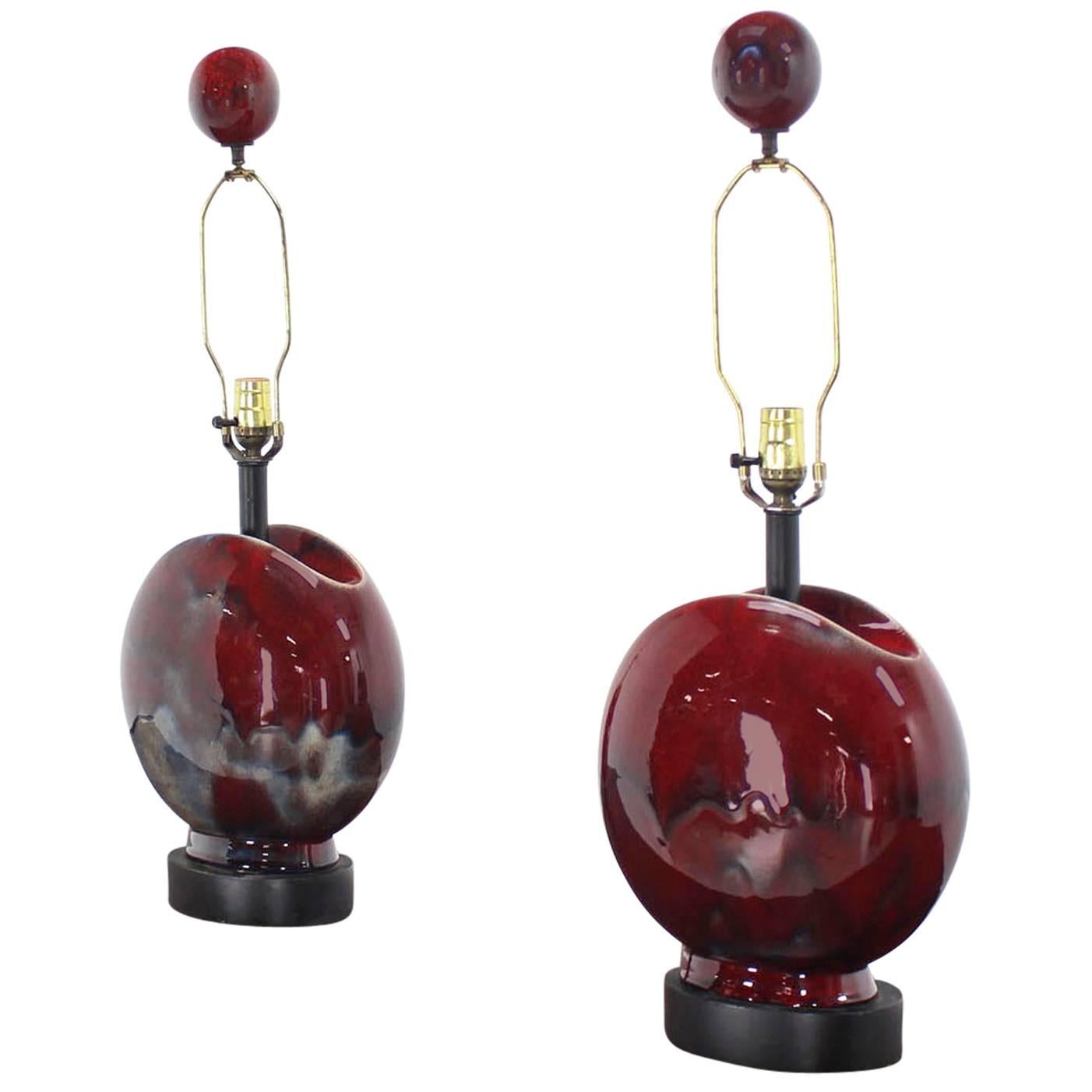Pair of Blood Cherry Table Lamps at 1stDibs
