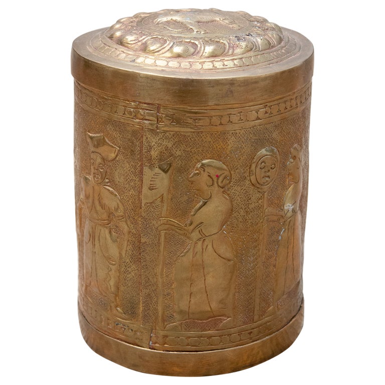 1950s Tibetan Hand-Carved Metal Box with a Costumbrist Scene For Sale ...