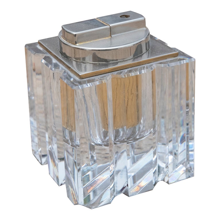 1970s Hand-Cut Crystal Lighter with Gilded Metal For Sale at 1stDibs