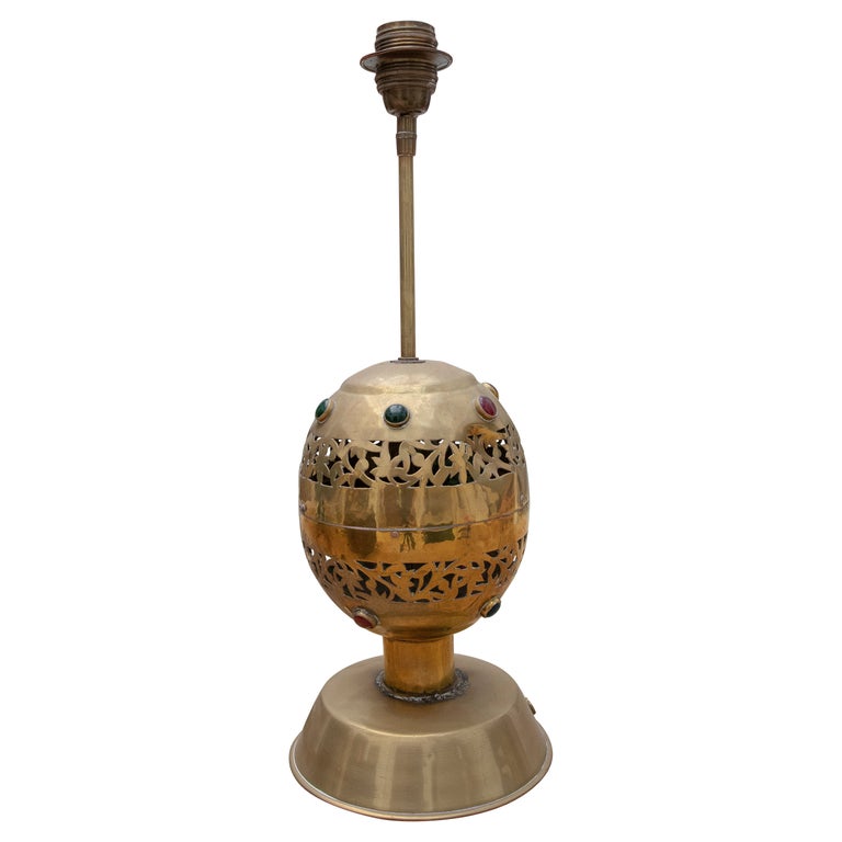 Metal Table Lamp with Inlaid Stones For Sale at 1stDibs