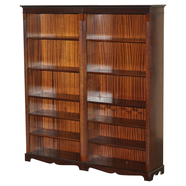 Large Double Bank Vintage Flamed Hardwood Beresford and Hicks Library ...