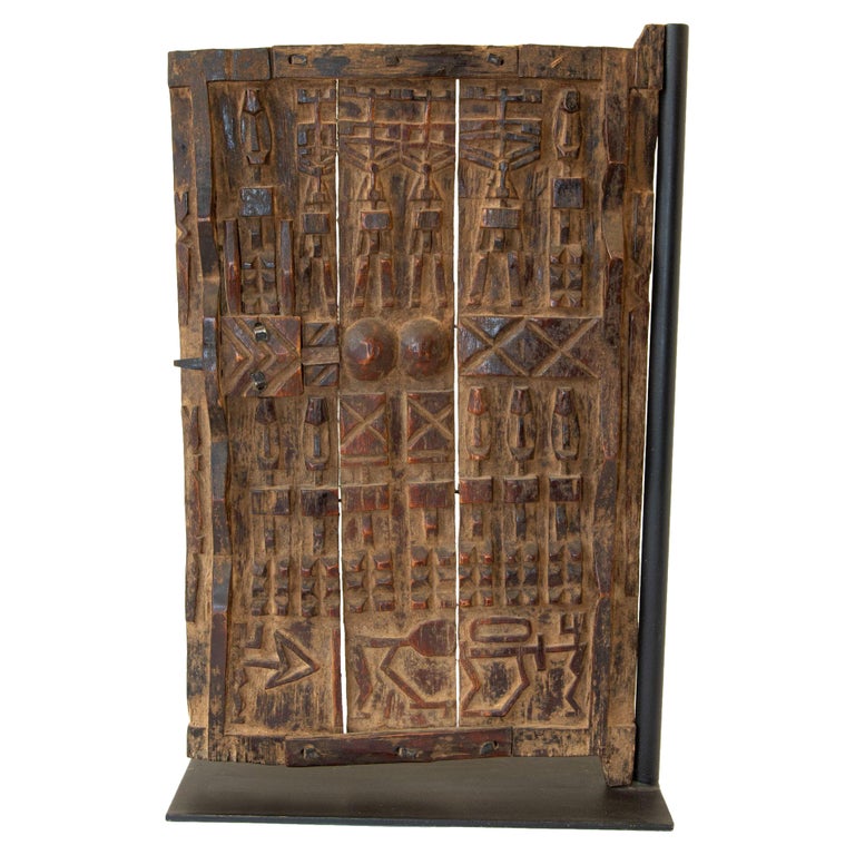 Rustic Dogon Style African Granary Door Mounted For Sale at 1stDibs