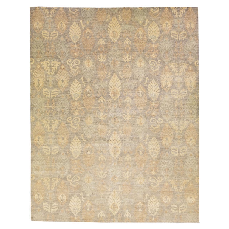 Oversize Modern Oushak Style Handmade Beige Wool Rug with Allover ...